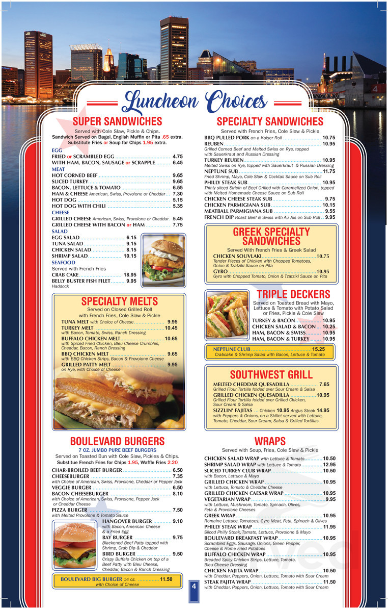 Menu for Boulevard Diner in Dundalk, MD | Sirved
