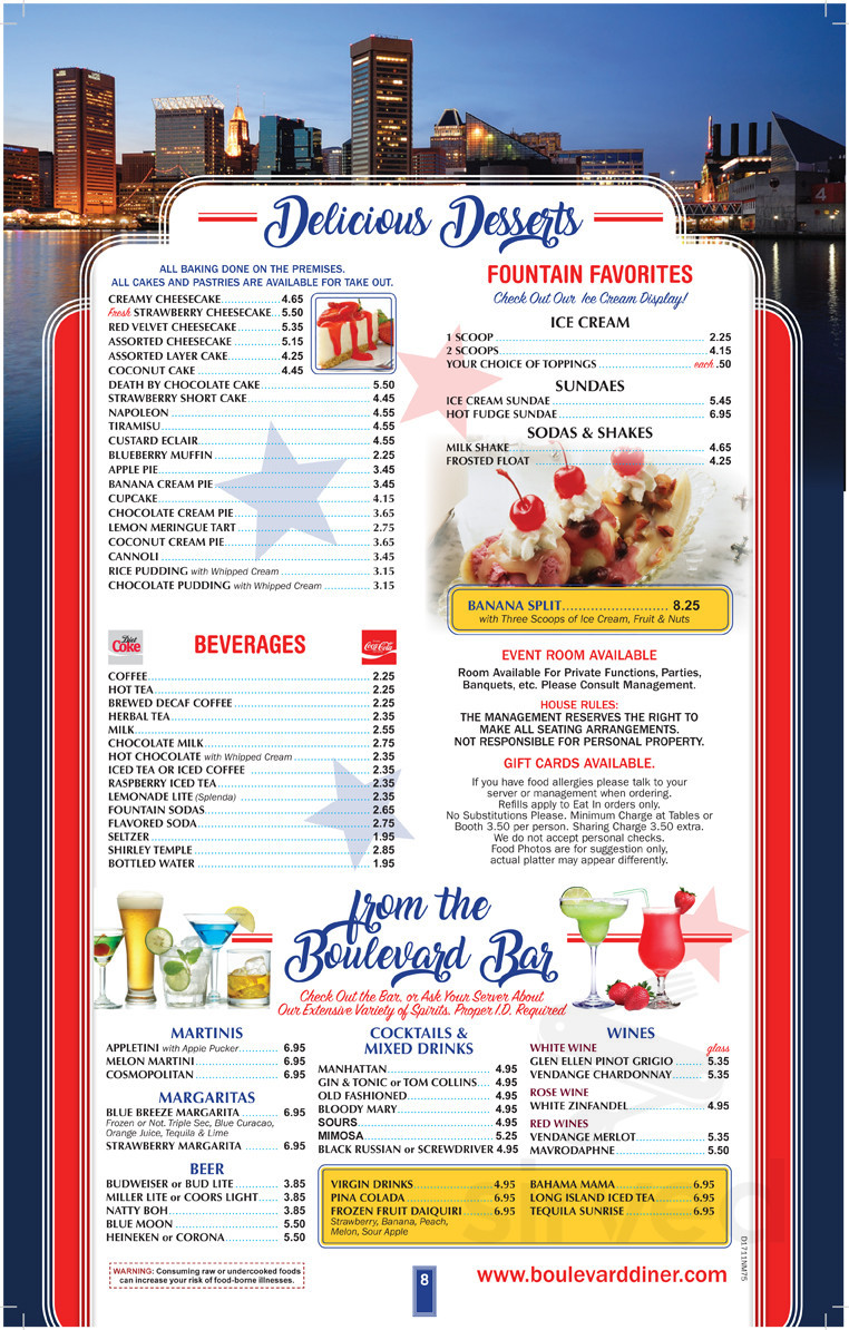 Boulevard Diner menu in Dundalk, Maryland, USA