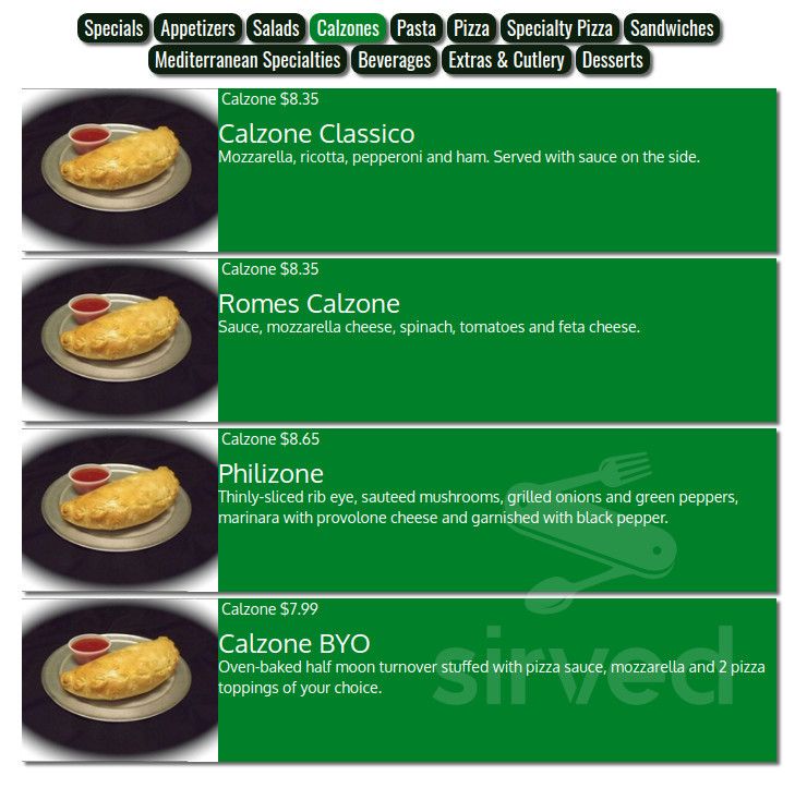 Menu for Rome's Pizza in San Antonio, Texas, United States