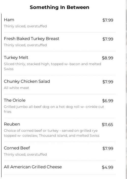 Duda's Tavern menu in Baltimore, Maryland, USA