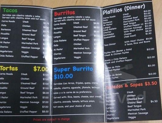 Simòn Tacos menu in Chicago, Illinois, USA