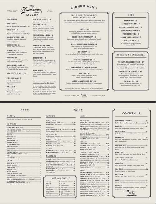 The Huntsman Tavern menu in Ellensburg, Washington, USA