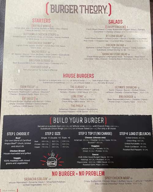 Burger Theory menu in Atlanta, Georgia, USA