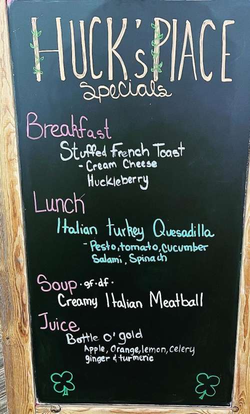 Huck's Place Ginger Brew and Juice Bar menu in Whitefish, Montana, USA