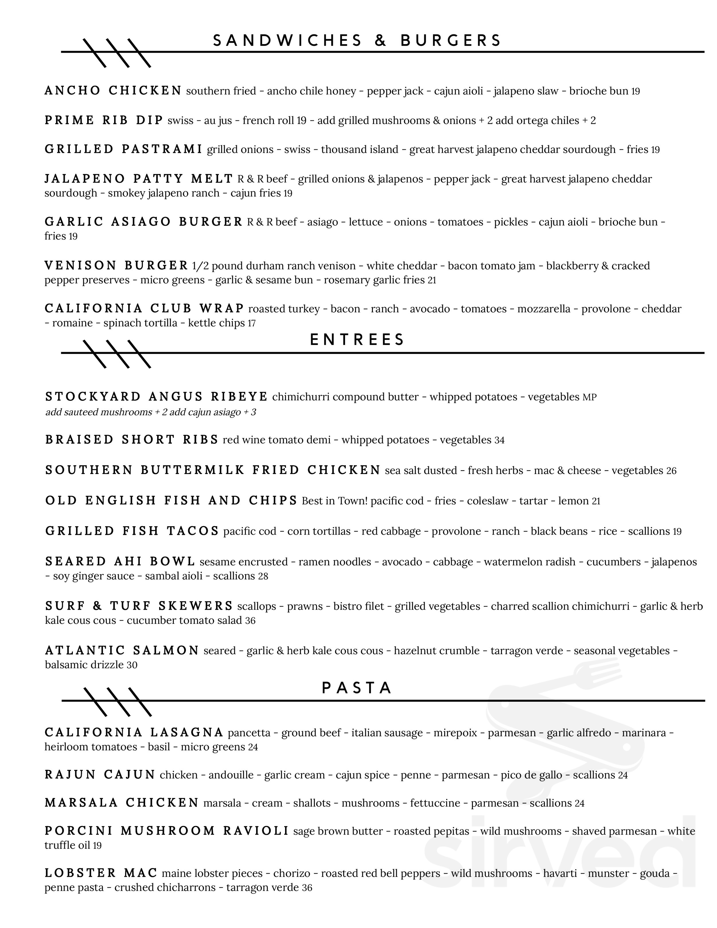 Menu - Redding CA's C.R. Gibbs American Grille | Sirved