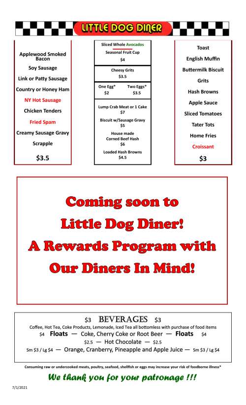 Little Dog Diner menu in Norfolk, Virginia, USA
