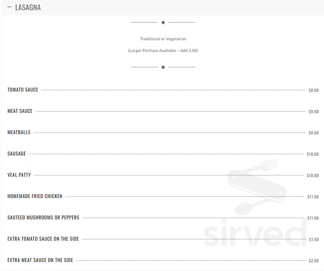 Pa Raffa's Italian Restaurant menus in New Bedford, Massachusetts ...