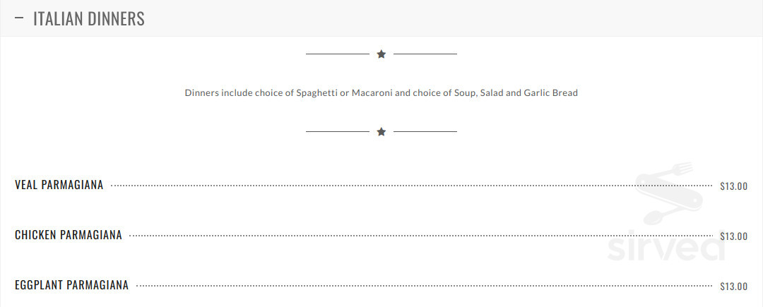 Pa Raffa's Italian Restaurant menus in New Bedford, Massachusetts ...