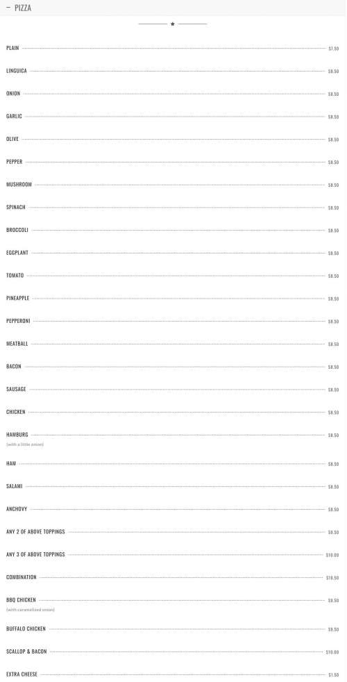 Pa Raffa's Italian Restaurant menu in New Bedford, Massachusetts, USA