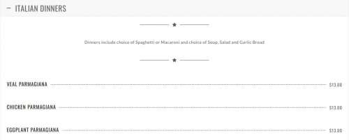 Pa Raffa's Italian Restaurant menu in New Bedford, Massachusetts, USA