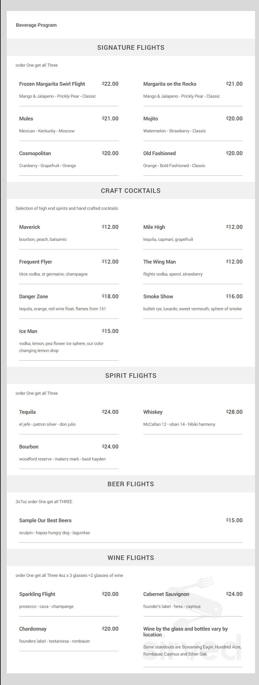 Flights Las Vegas menus in Las Vegas, Nevada, United States