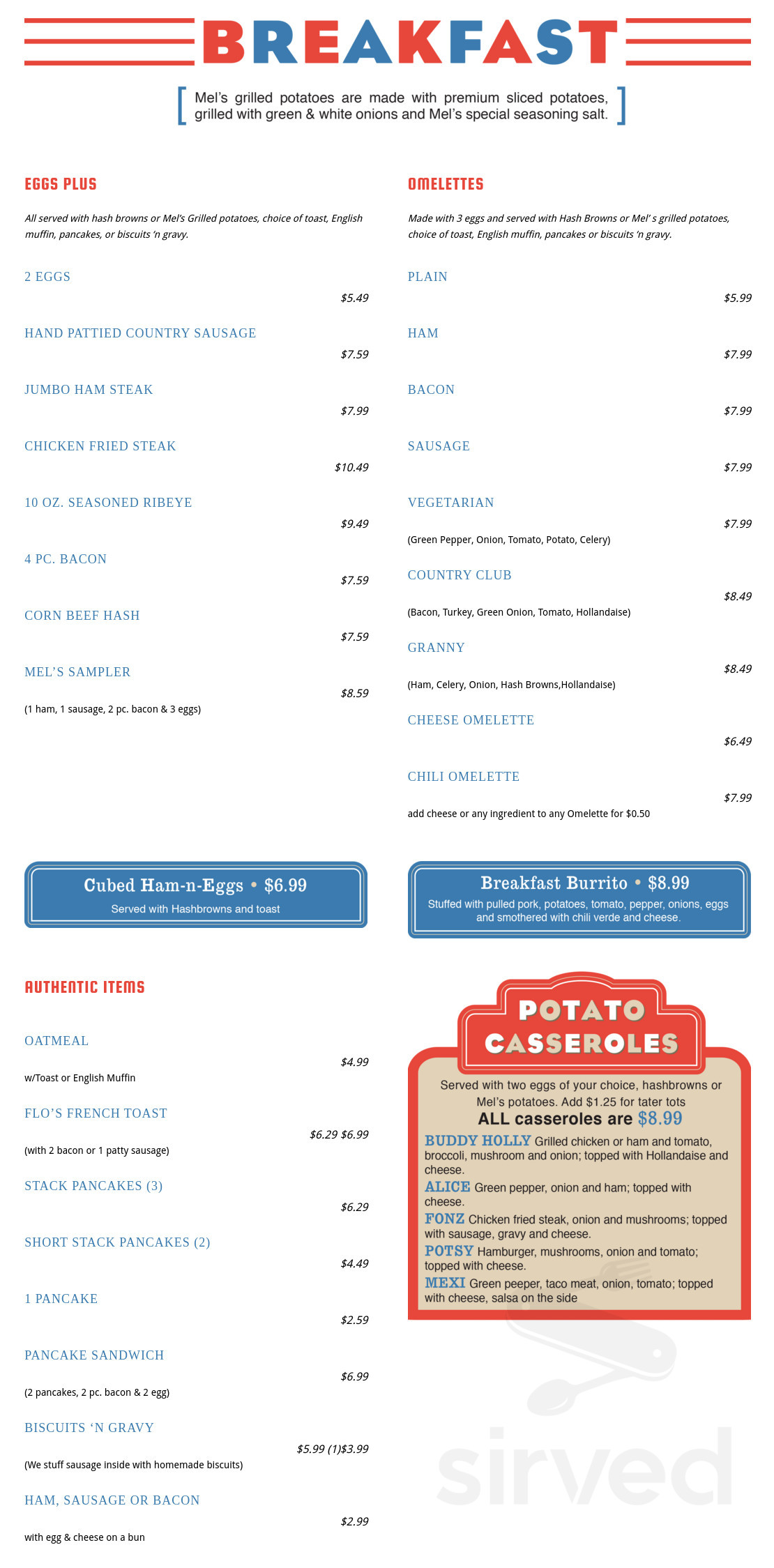 Mel's Diner menu in Fremont, Nebraska, USA