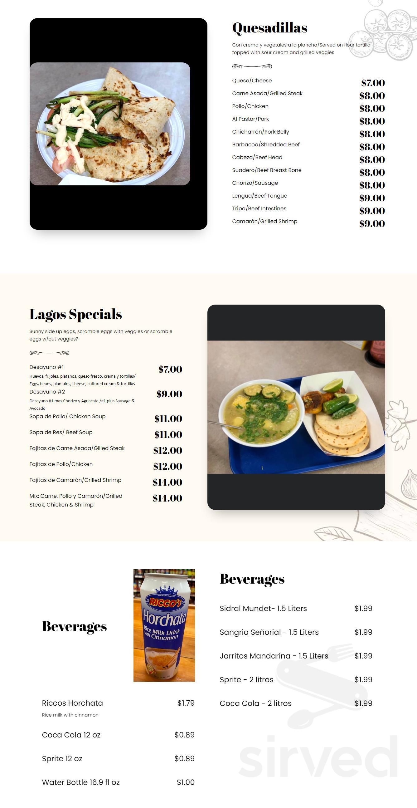 Menu for Taco Lagos in Chantilly, VA | Sirved