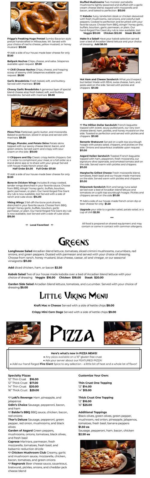 Asgard Underworld Arcade menu in Wisconsin Dells, Wisconsin, USA