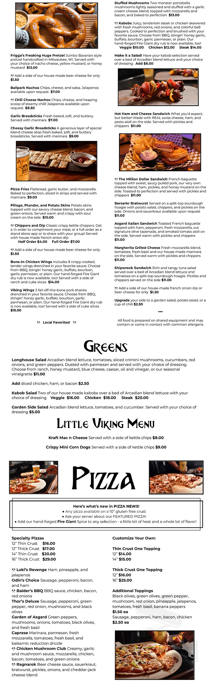 Asgard Underworld Arcade menu in Wisconsin Dells, Wisconsin, USA