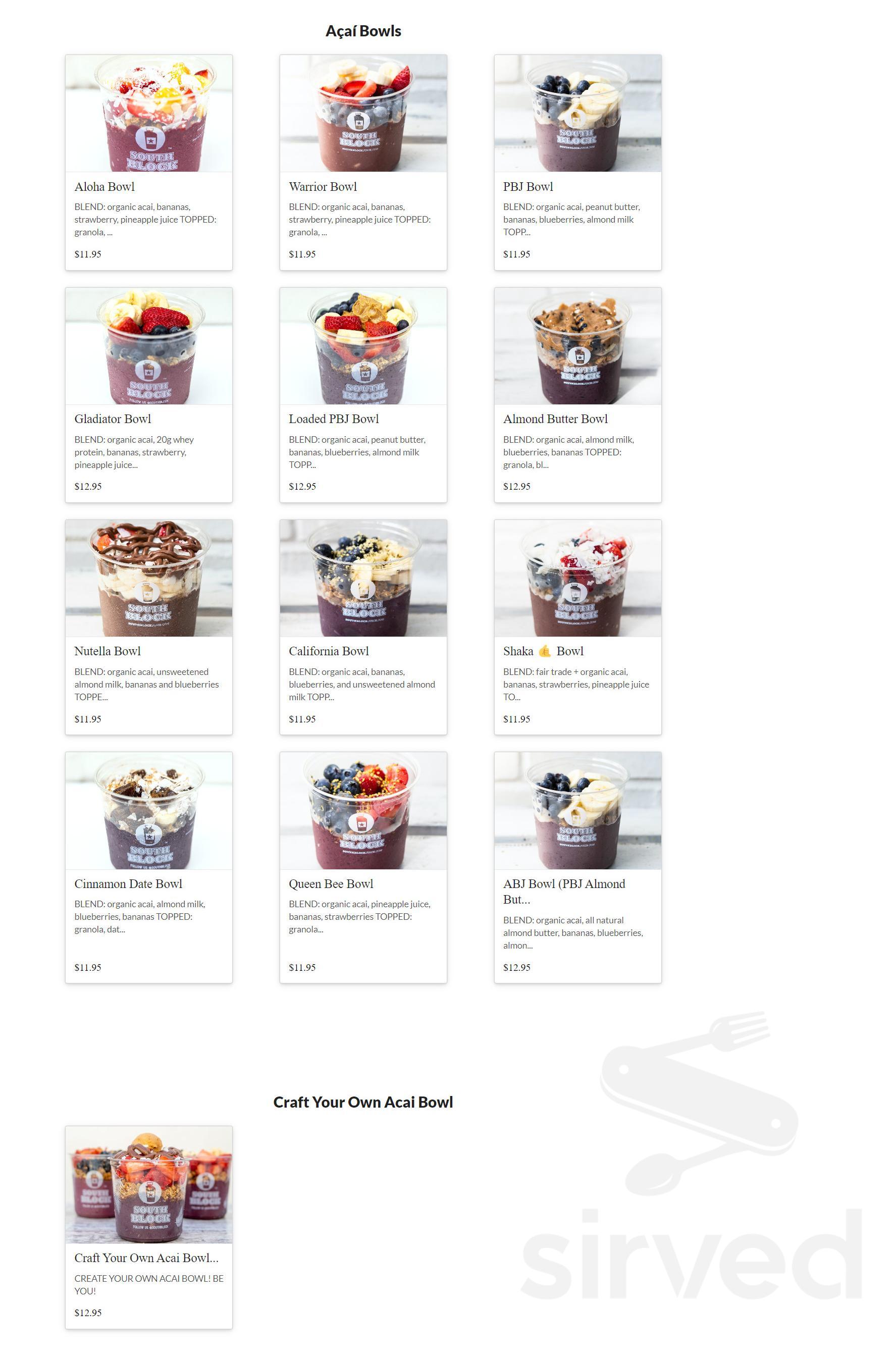 South Block menu in Alexandria, Virginia, USA