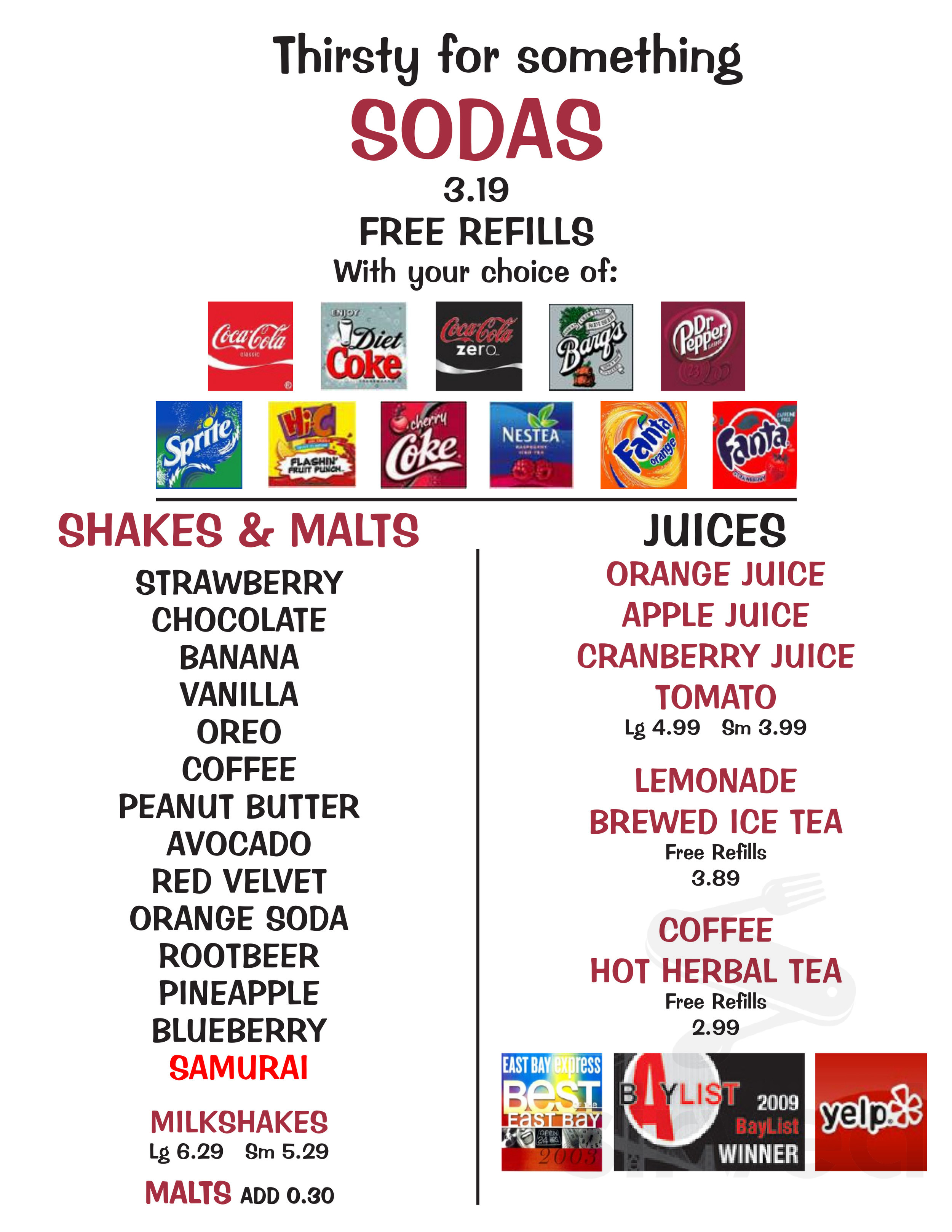 The Original Red Onion menu in Pinole, California, USA
