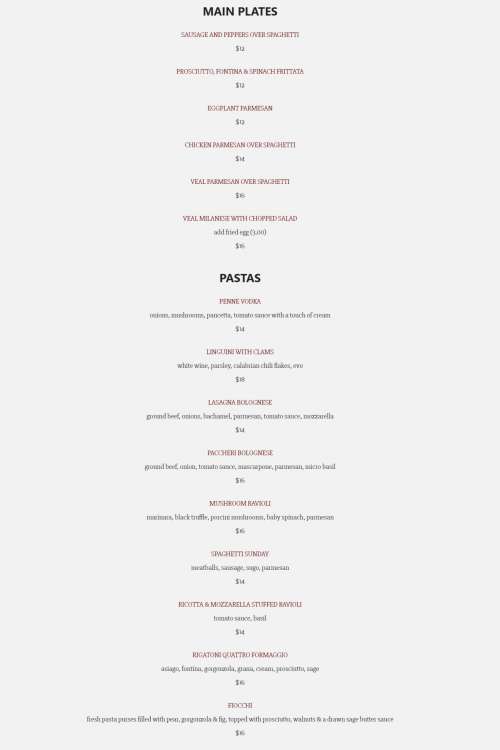 Gianmarco's Restaurant menu in Birmingham, Alabama, USA