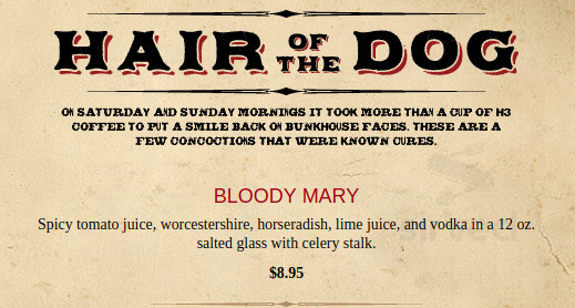 H3 Ranch menu in Fort Worth, Texas, USA