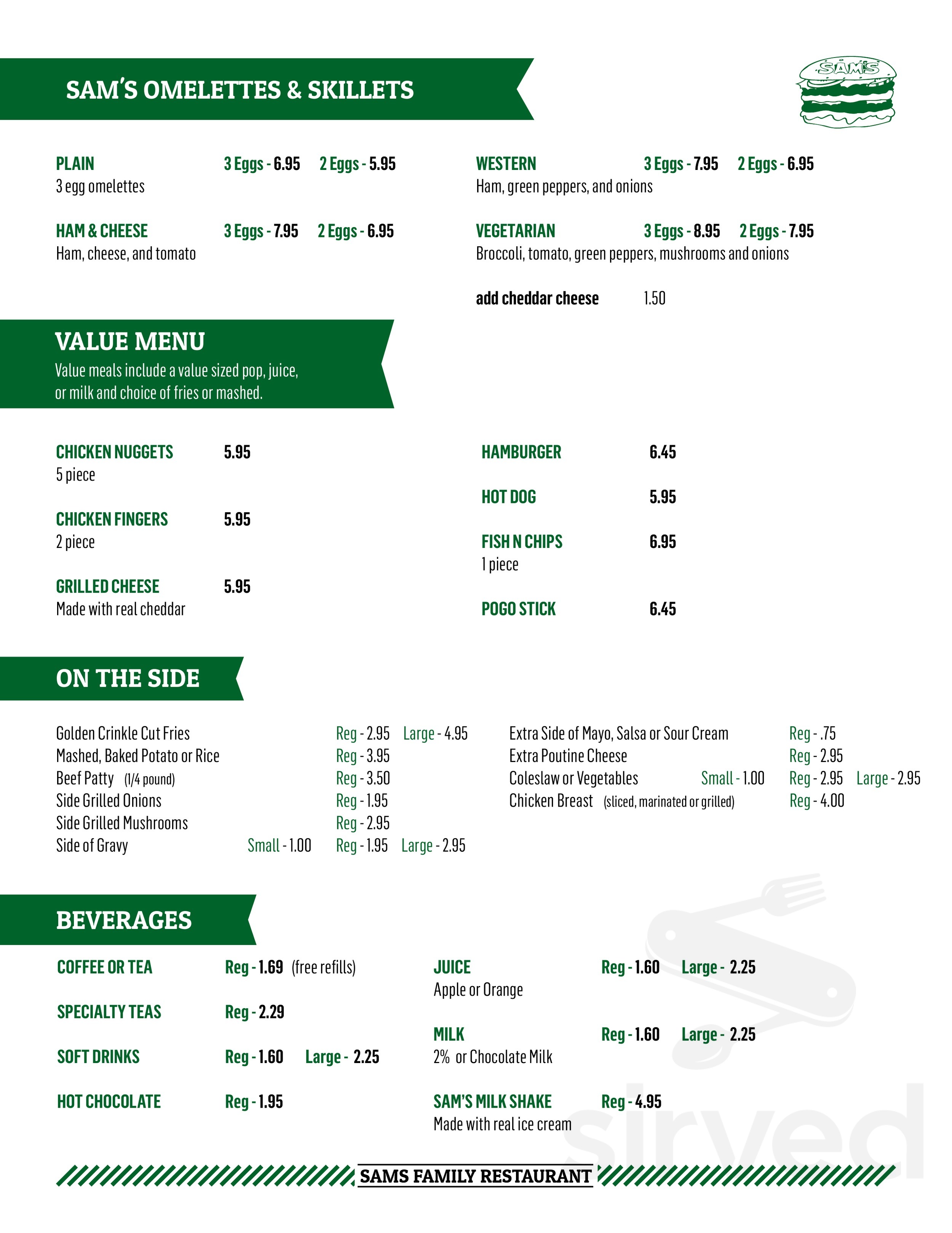 Sam's Family Restaurant menus in Charlottetown, Prince Edward Island ...