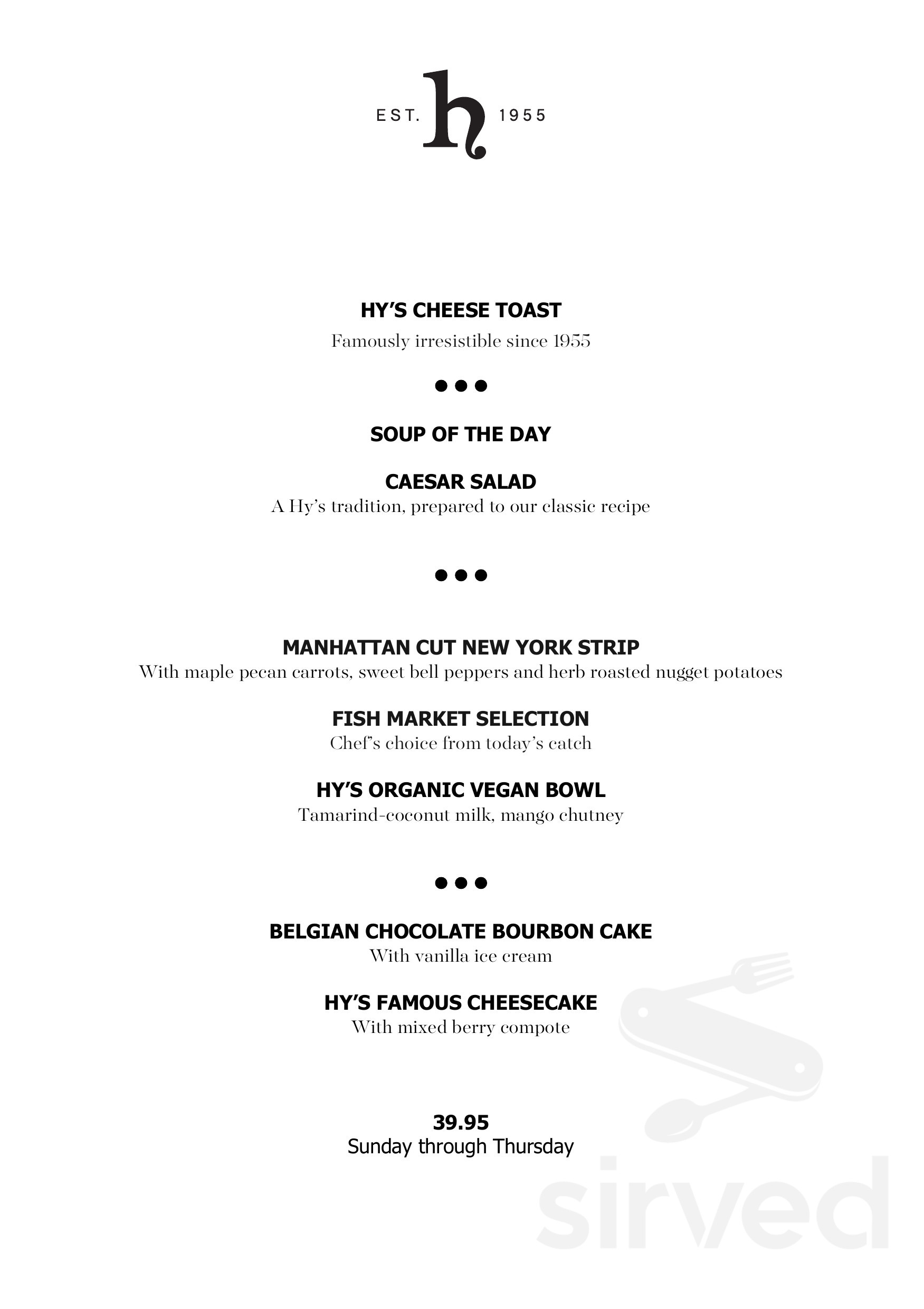 Menu - Winnipeg MB's Hy's Steakhouse and Cocktail Bar | Sirved