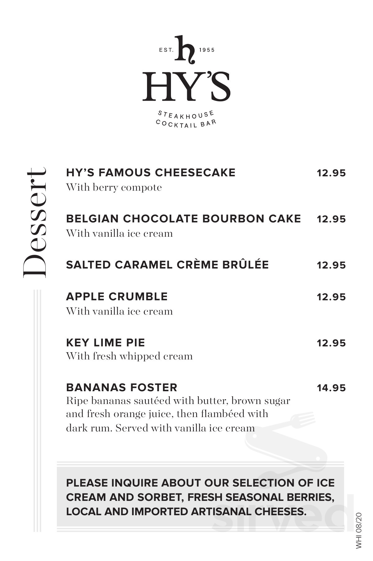 Menu - Winnipeg MB's Hy's Steakhouse and Cocktail Bar | Sirved