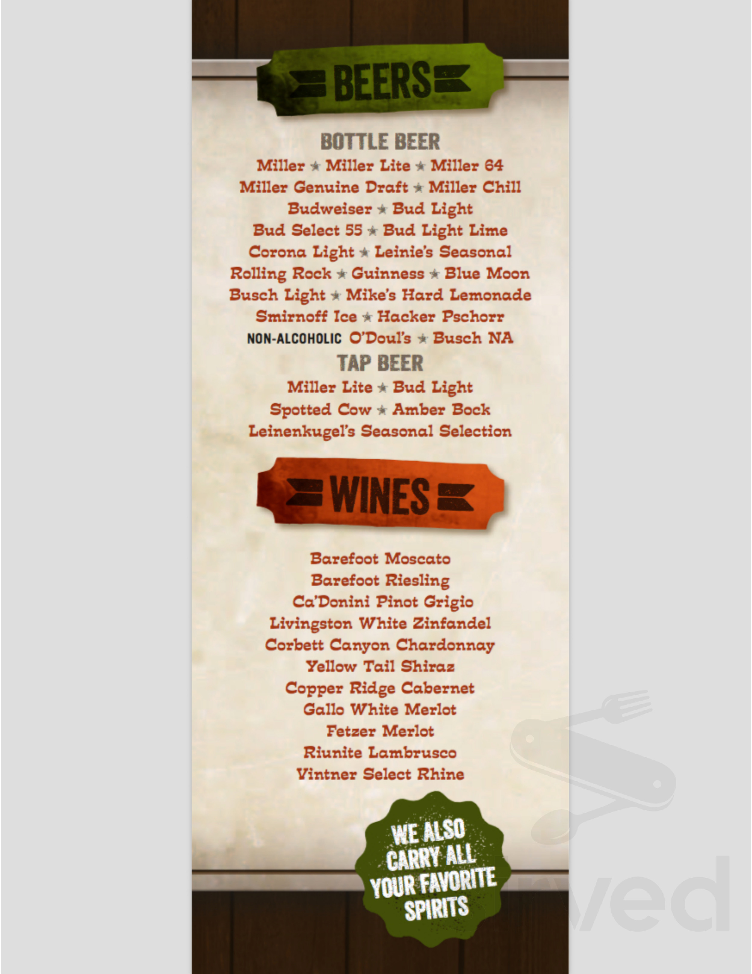 Menu for Sullivan Saloon in Sullivan, WI | Sirved