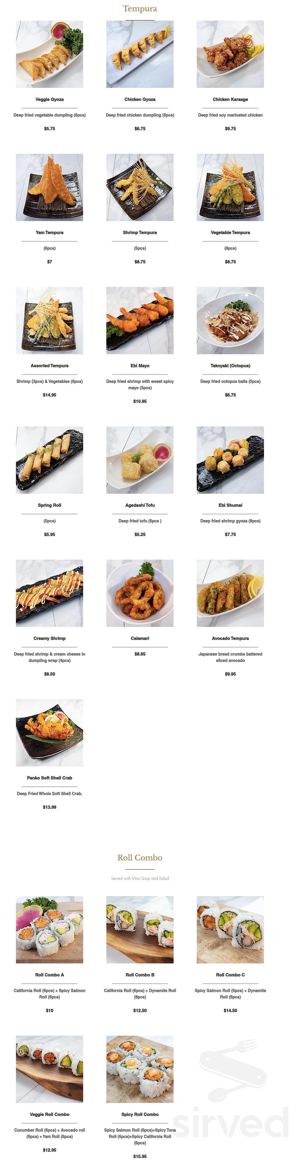 toto sushi menu in Toronto, Ontario, Canada