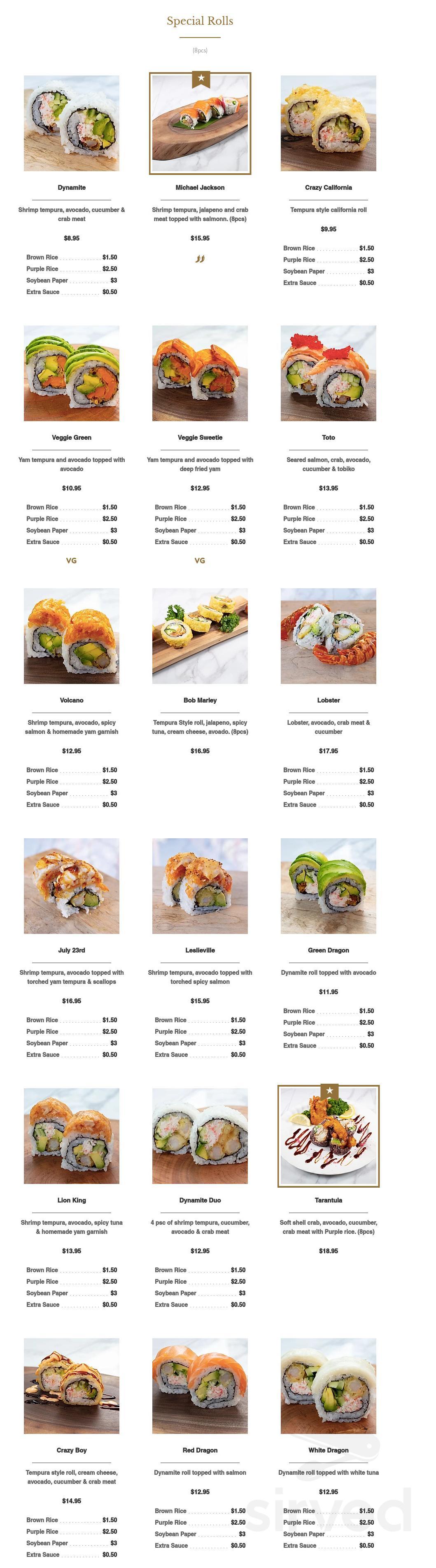 toto sushi menu in Toronto, Ontario, Canada