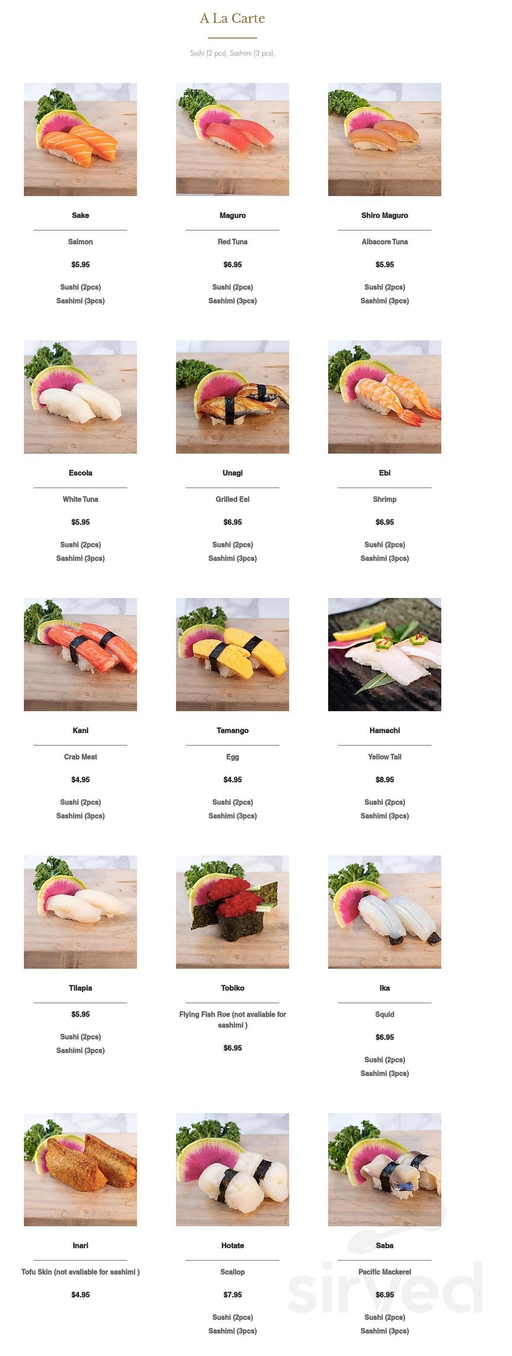 toto sushi menu in Toronto, Ontario, Canada