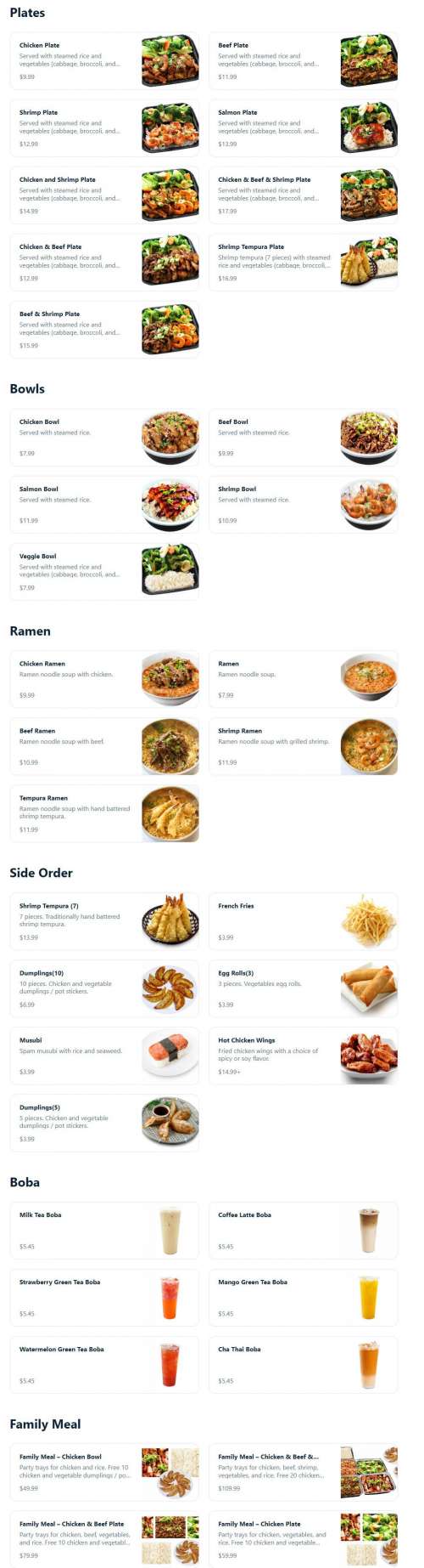 Tasty Bowl menu in El Monte, California, USA