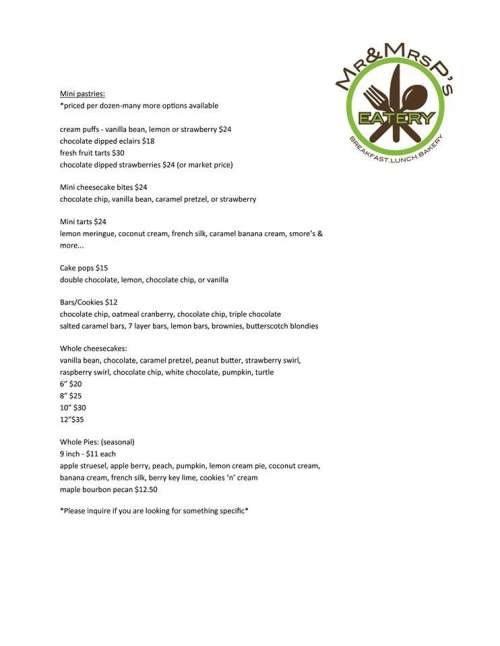 Mr. and Mrs. P's Eatery menu in Ripon, Wisconsin, USA