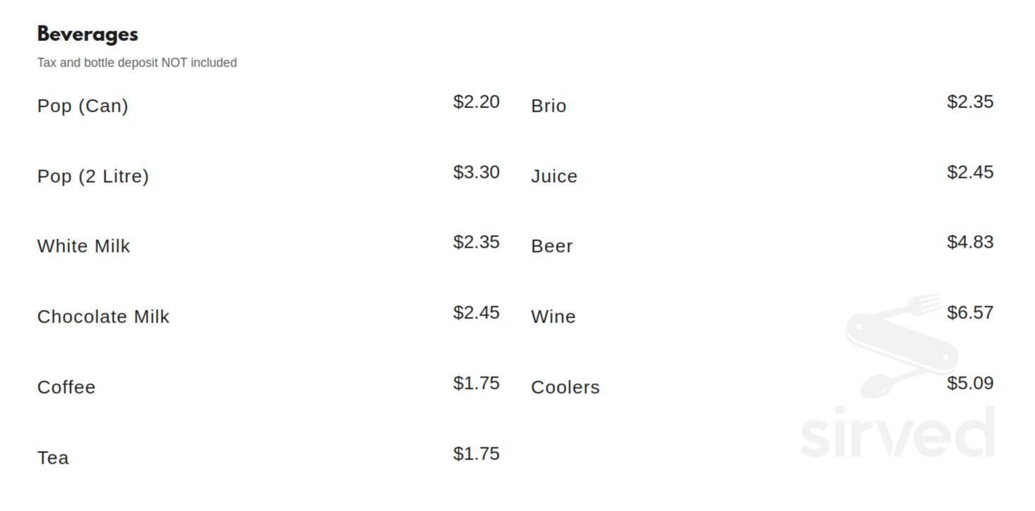 Julius Pizza menu in Saint John, New Brunswick, Canada