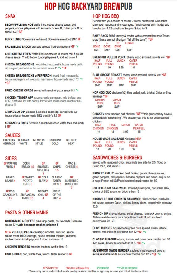 Menu for Hop Hog Backyard Brewpub in Greenville, MI | Sirved