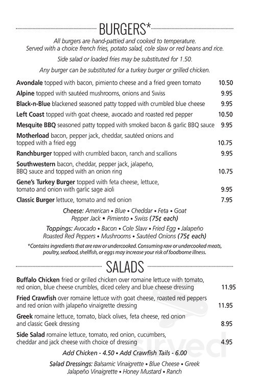 Gene's Haufbrau menu in Charleston, South Carolina, USA