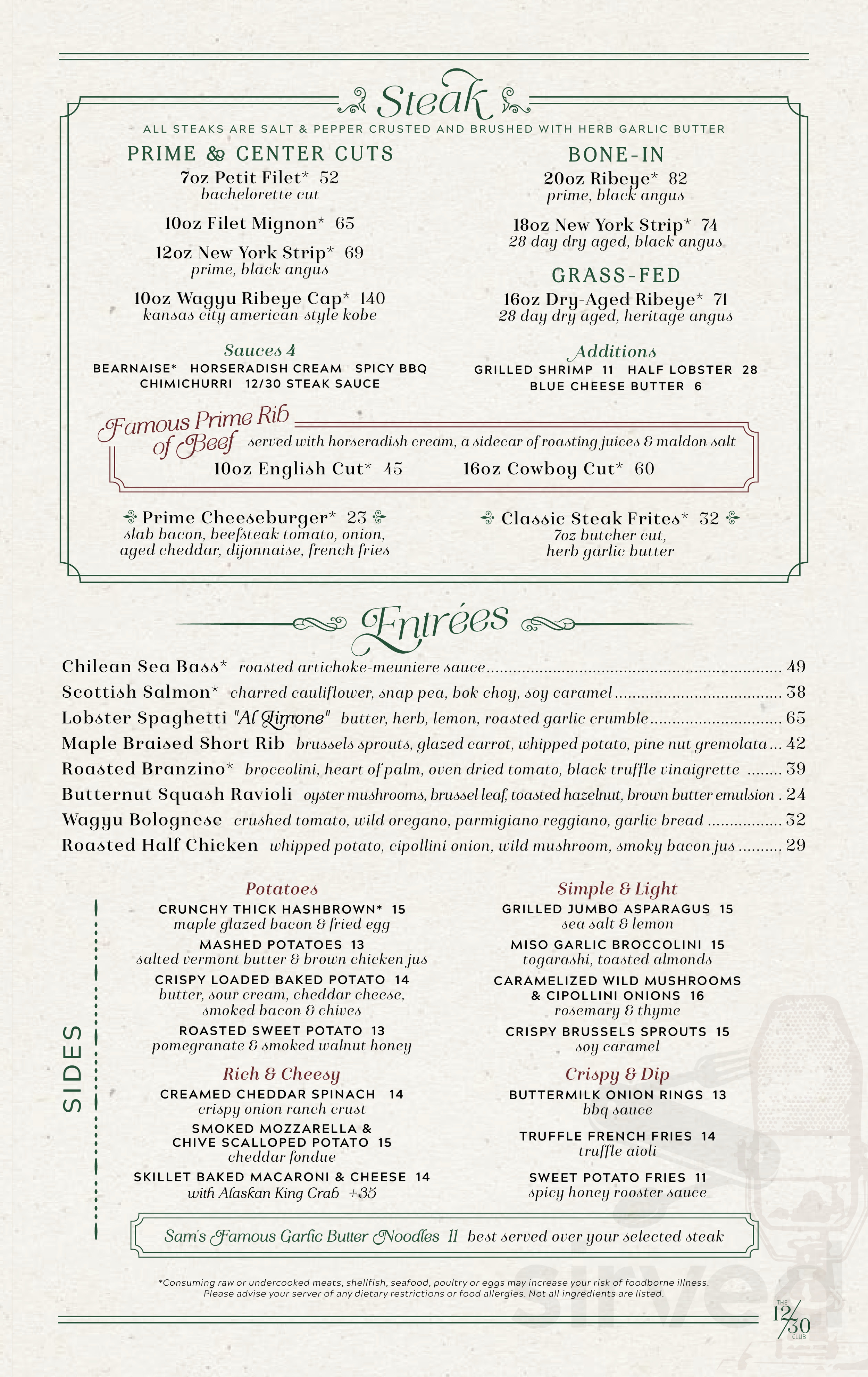 The Twelve Thirty Club menu in Nashville, Tennessee, USA