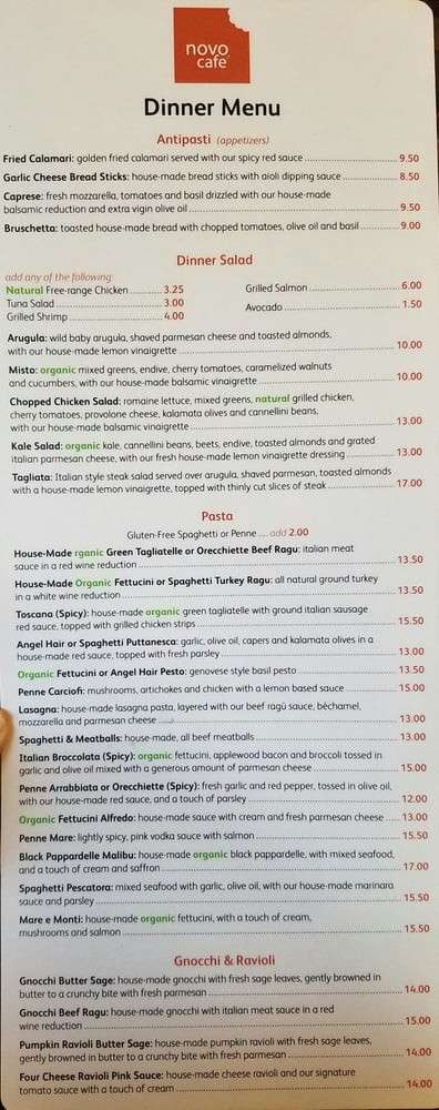 Novo Cafe menu in Westlake Village, California, USA