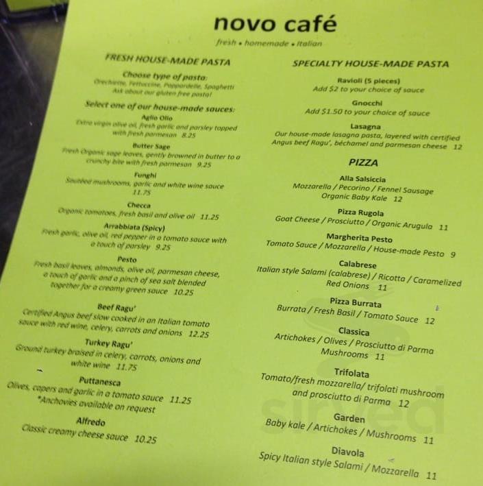 Novo Cafe menu in Westlake Village, California, USA