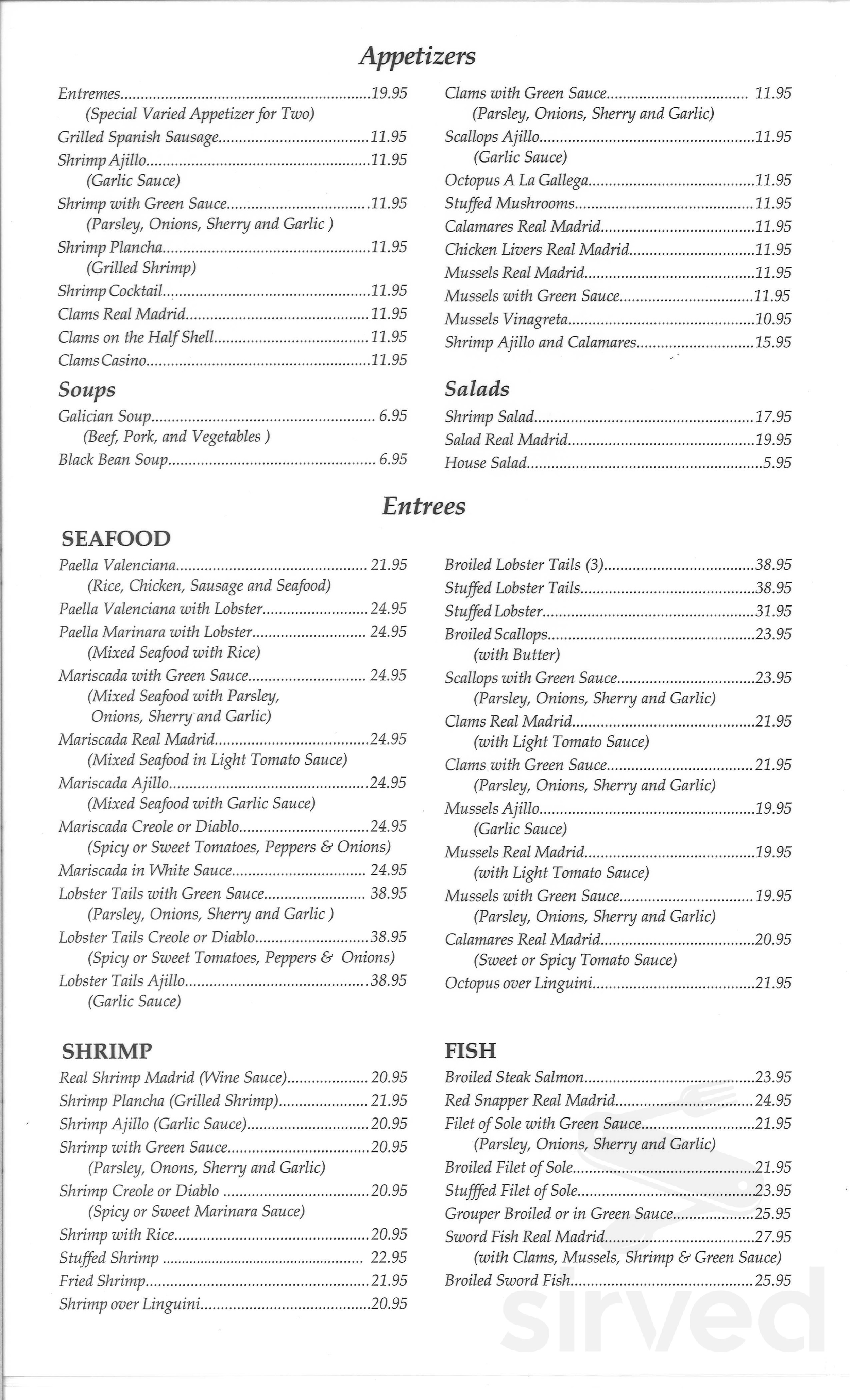 Real Madrid menu in Staten Island, New York, USA