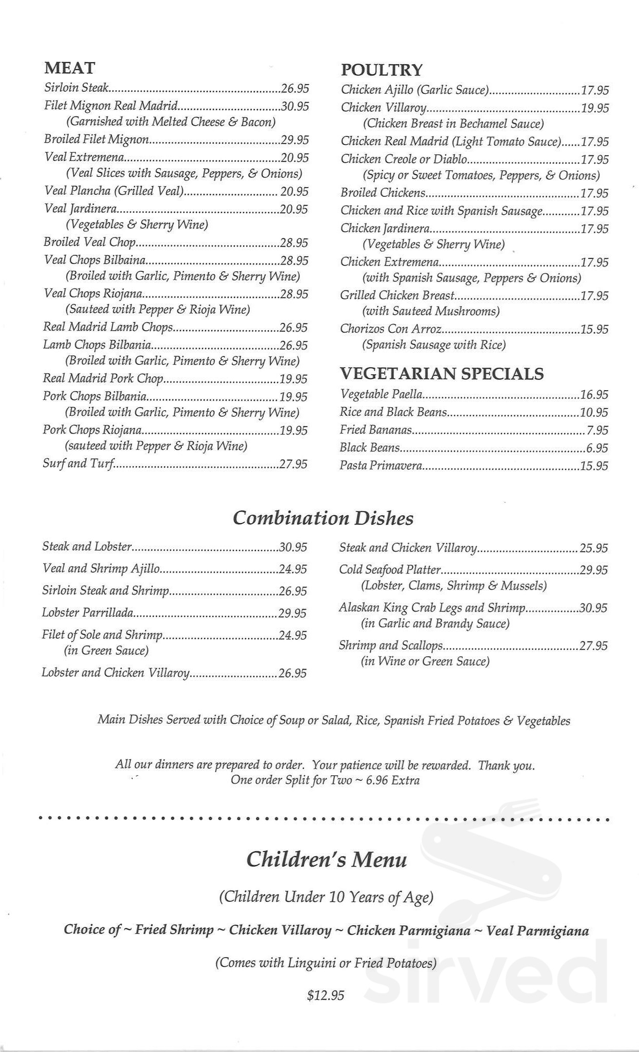 Real Madrid menu in Staten Island, New York, USA