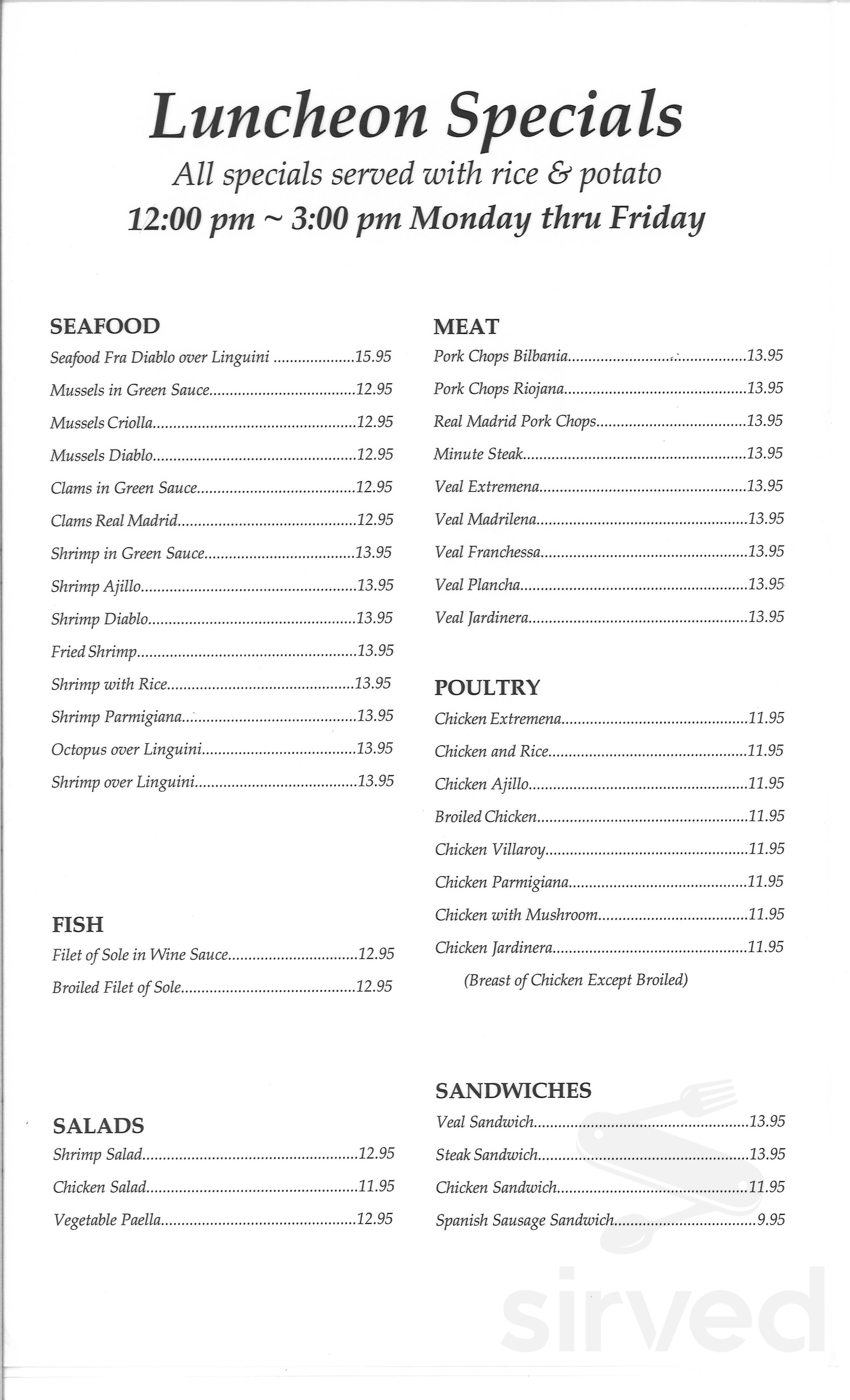 Real Madrid menu in Staten Island, New York, USA