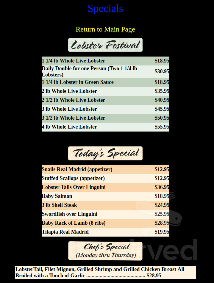 Real Madrid menu in Staten Island, New York, USA