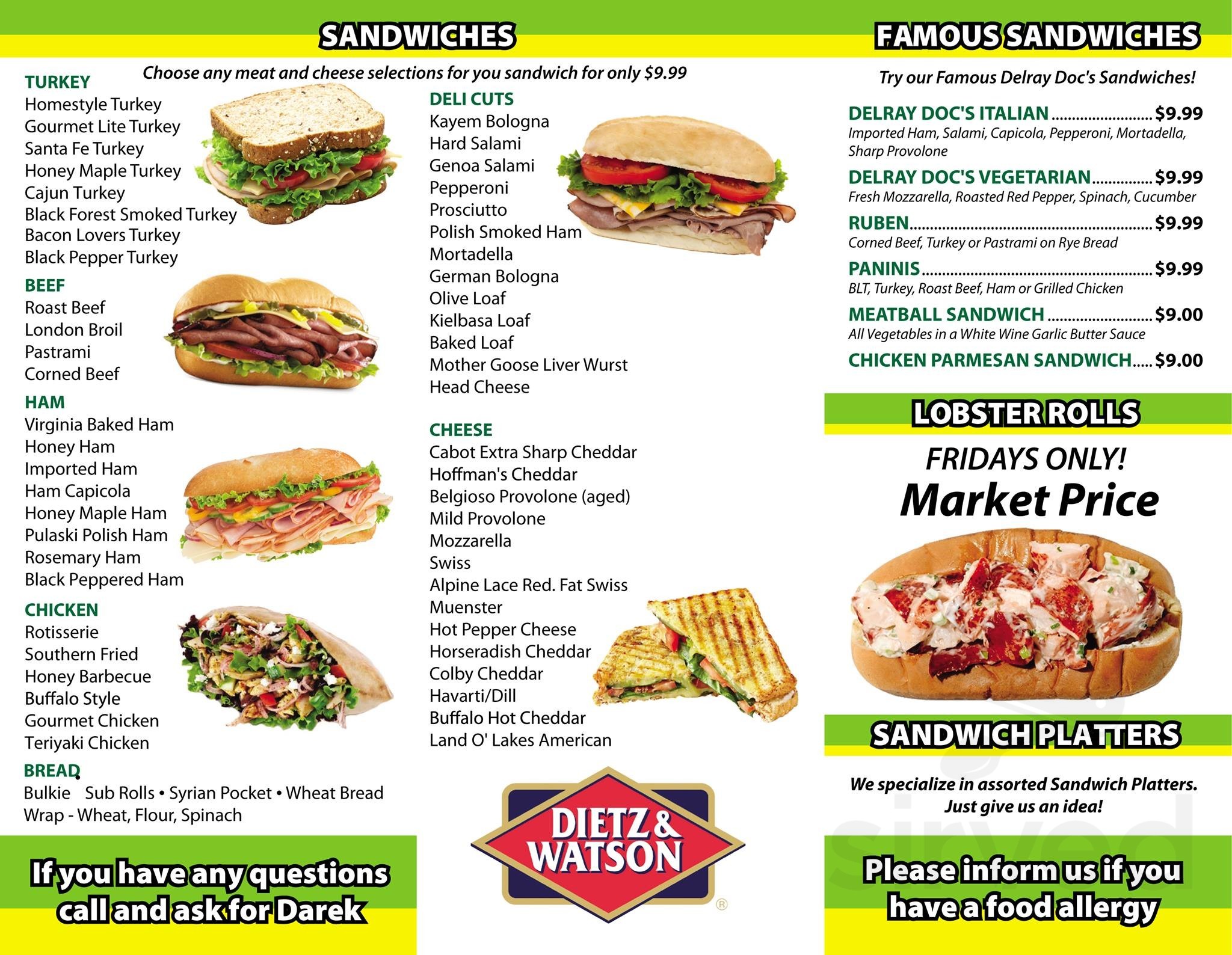 Delray Doc's Fruit & Deli menu in Webster, Massachusetts, USA