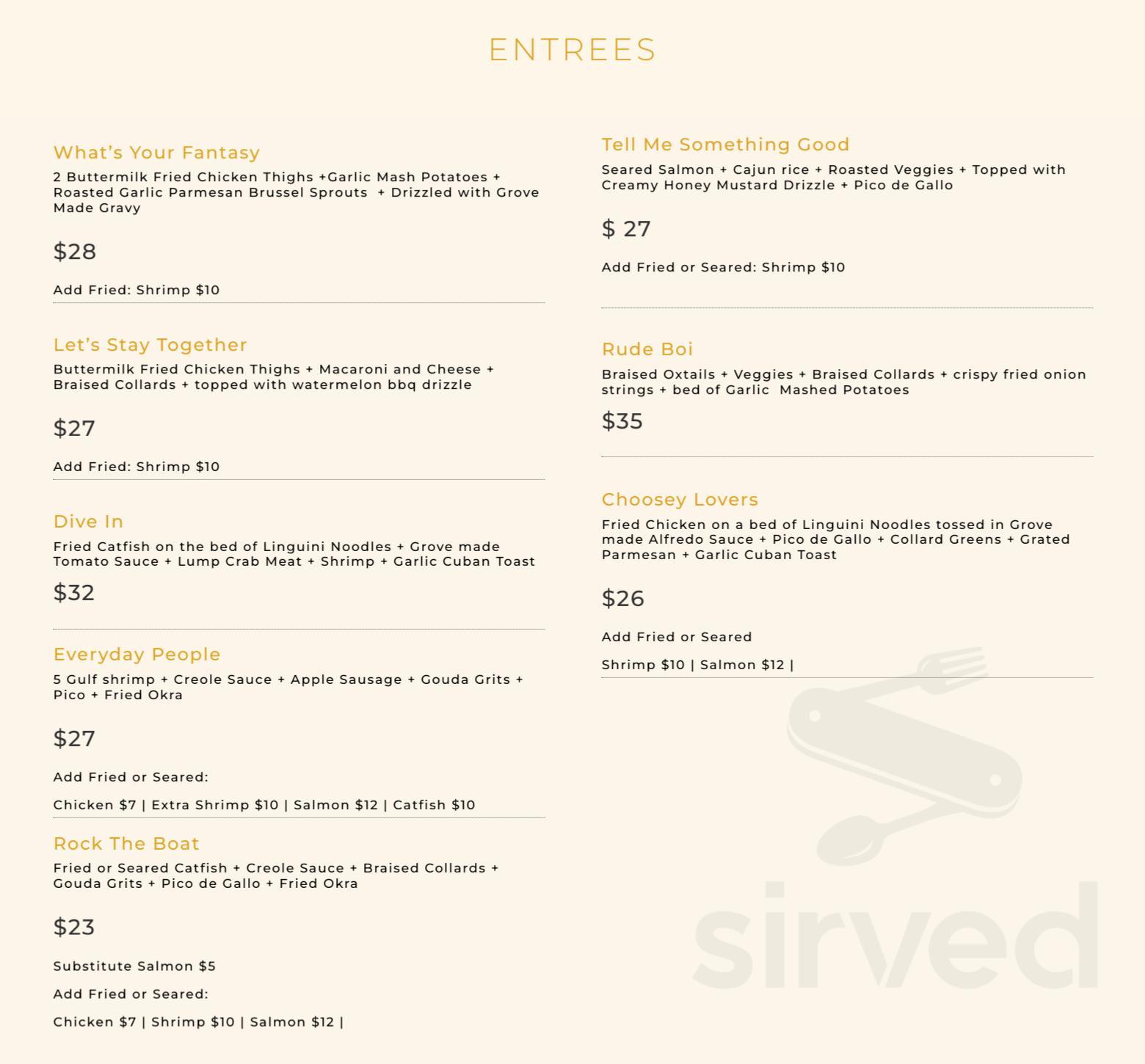 Menu - Tampa FL's 7th + Grove | Sirved