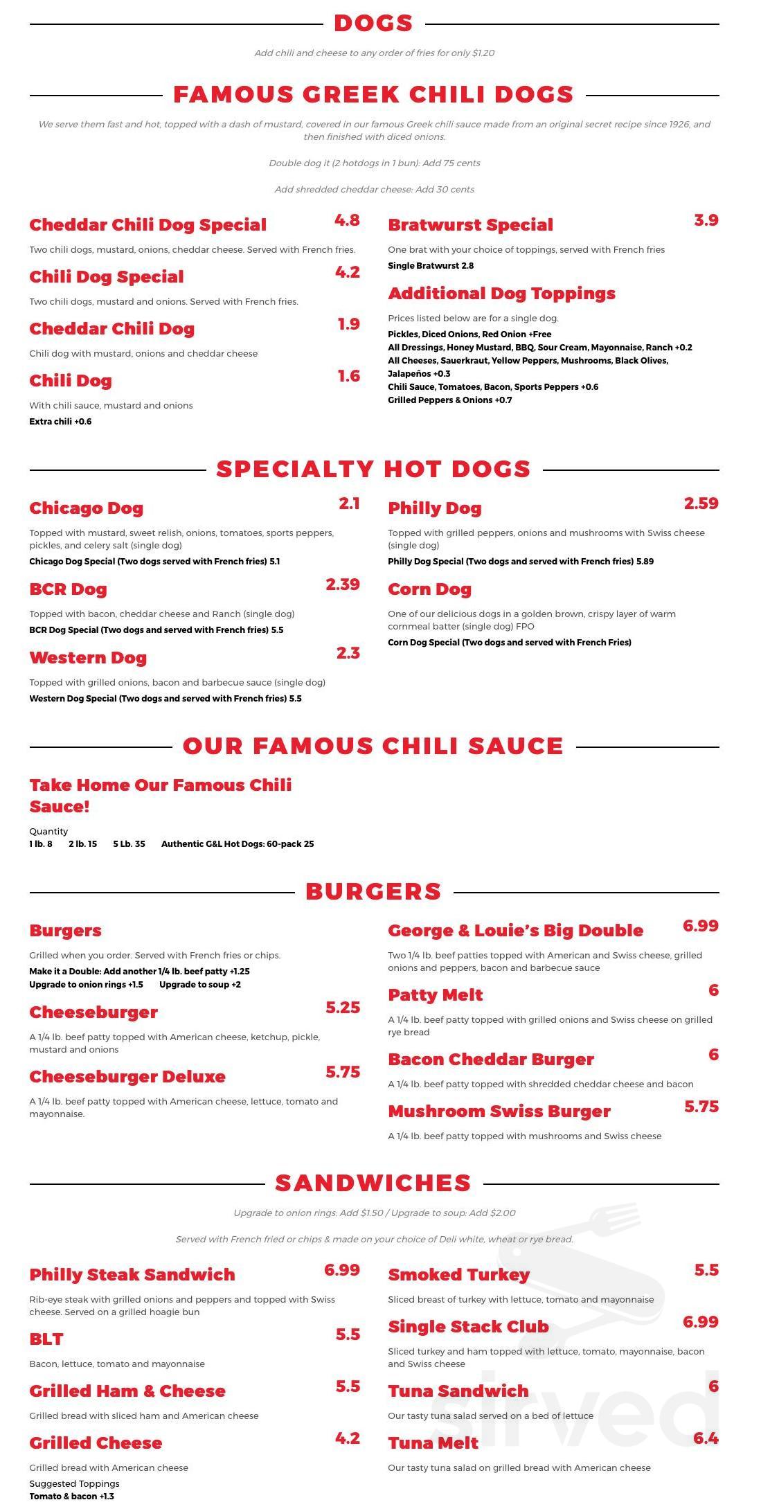 G&L Chili Dogs menu in Norton Shores, Michigan, USA