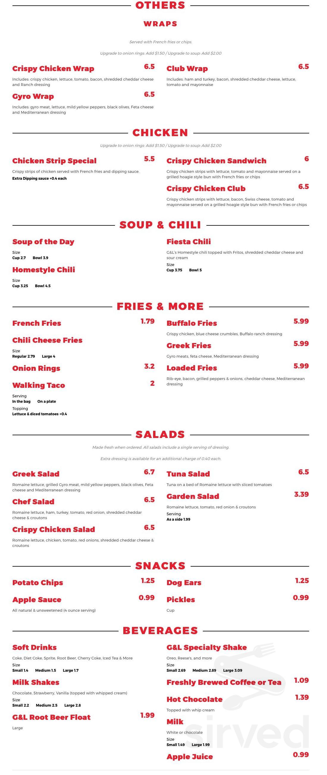 G&L Chili Dogs menu in Norton Shores, Michigan, USA