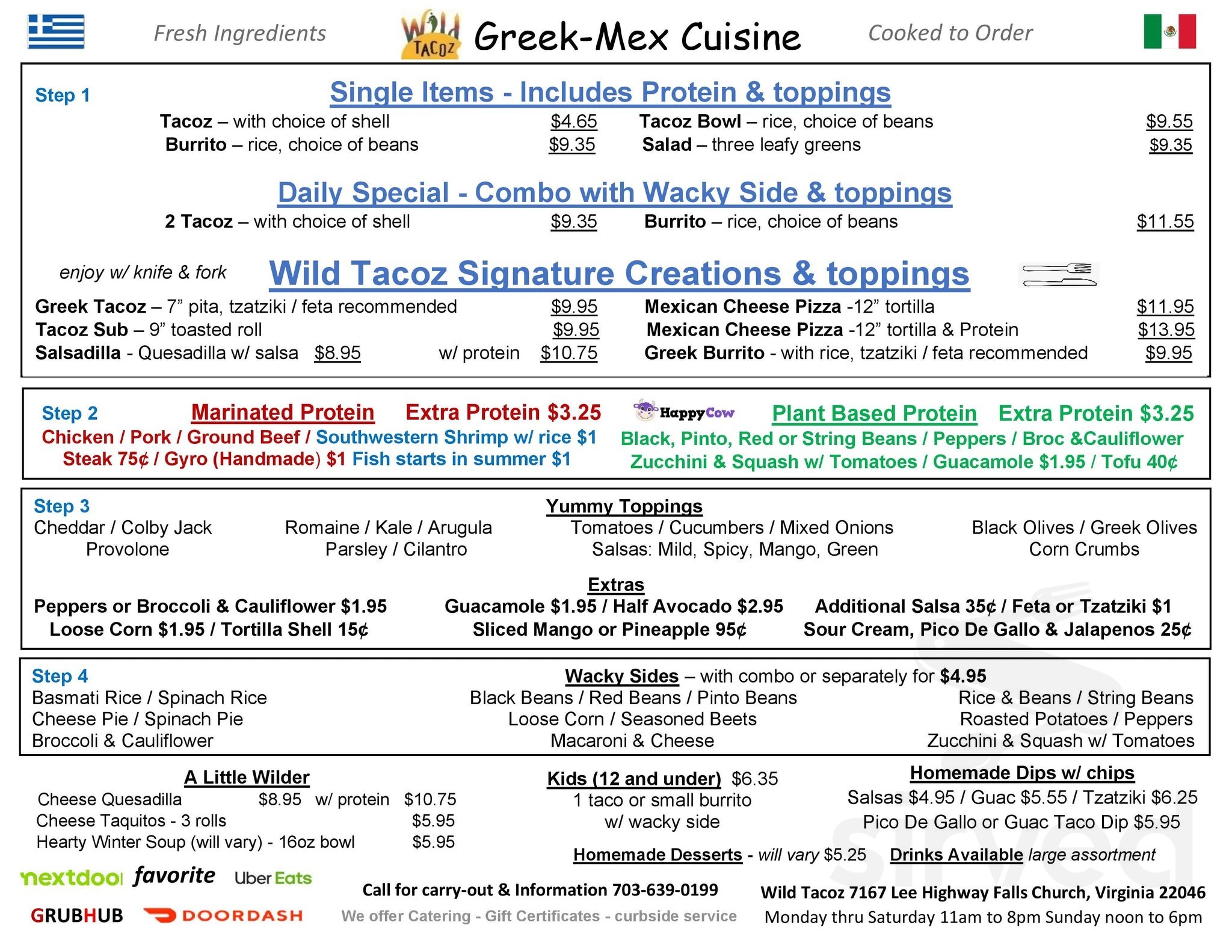 Menu - Falls Church VA's Wild Tacoz | Sirved