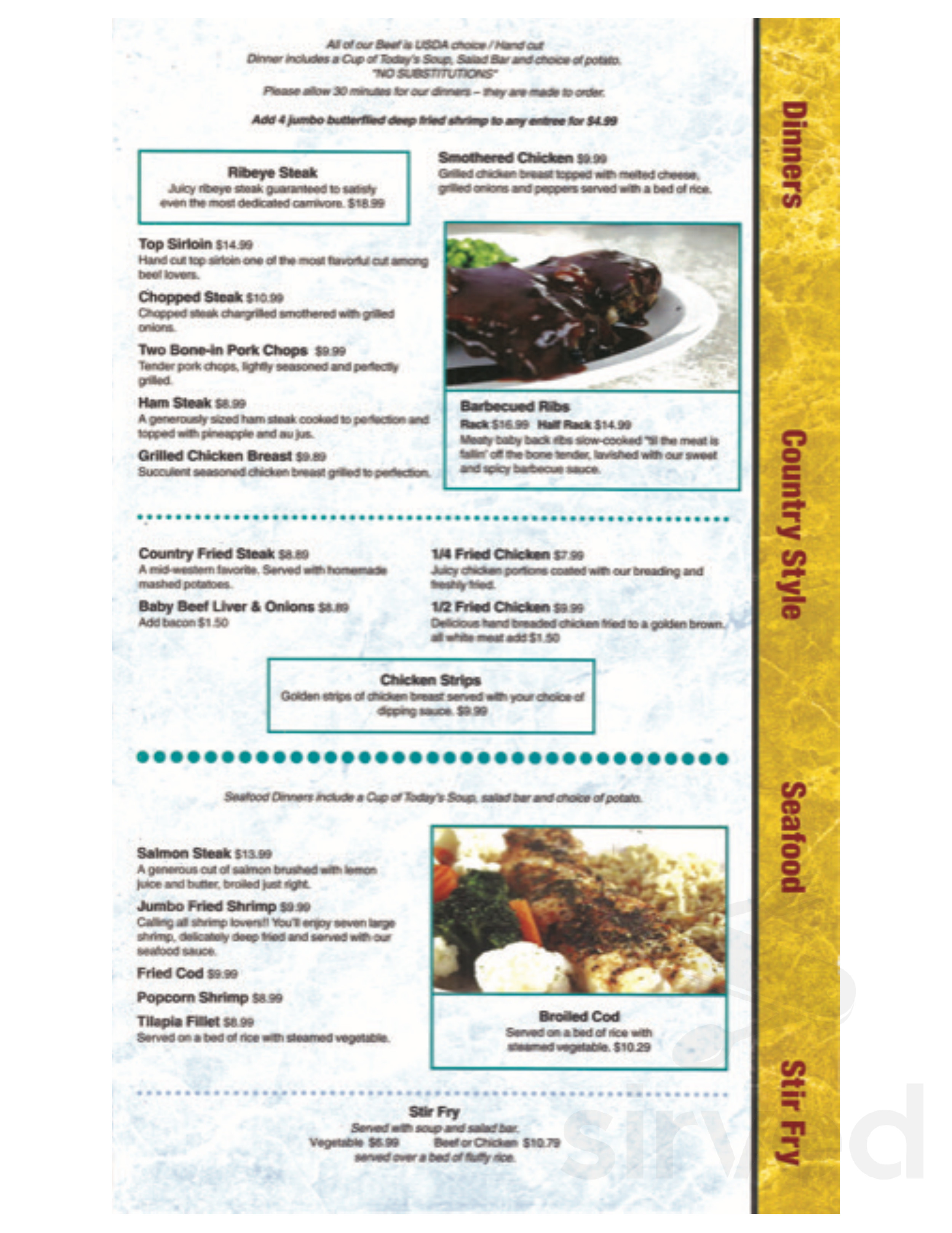 Diner 24 menu in Fairbury, Illinois, USA