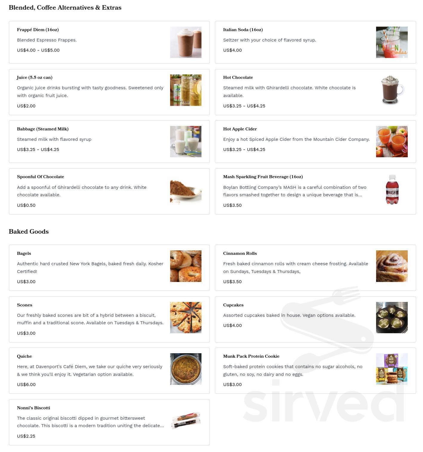 Davenport's Café Diem menu in Pittsboro, North Carolina, USA