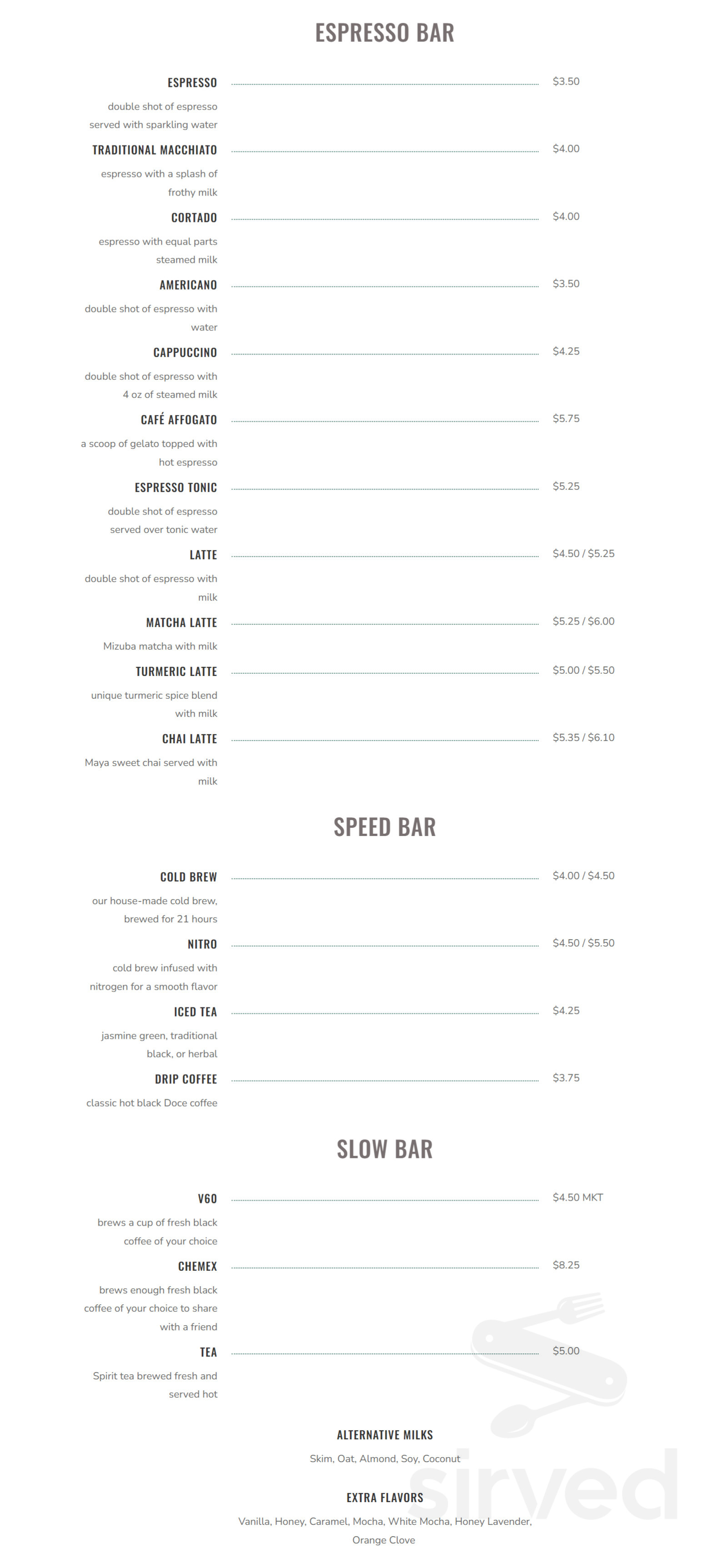 Well Coffee Co. menu in Peoria, Arizona, USA